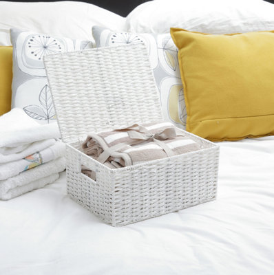 Arpan Paper Rope Storage Basket Box With Lid - White (Large) | DIY at B&Q