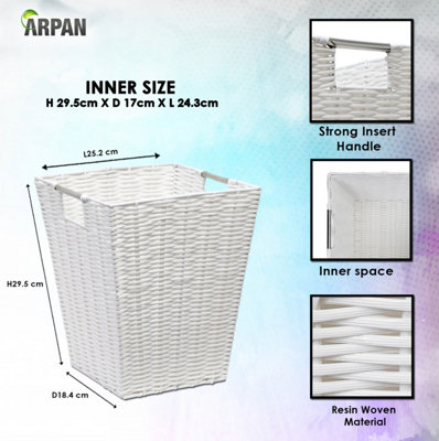 Arpan Waste Paper Bin White Resin Plastic Strong Square Basket Storage ...