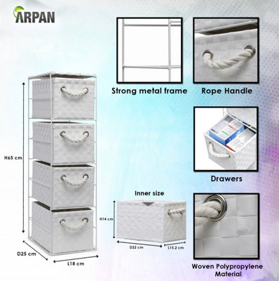 Arpan White 4 Drawer Storage Cabinet Unit Ideal for Home/Office ...