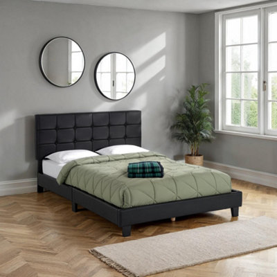 Arran 4'6" Double Bed Black Faux Leather