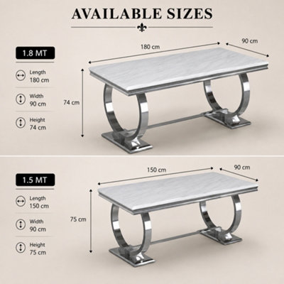 Arriana Light Grey Marble Top Dining Table with Circular Metal Stand ...