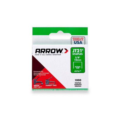 Buy ARROW A276 JT21 Staples 3/8" 10mm 1000 Pack | DIY at B&Q