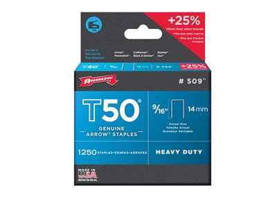 Arrow A509 T50 Staples 14mm (9/16in) (Pack 5000, 4 x 1250) ARRT50916 ...