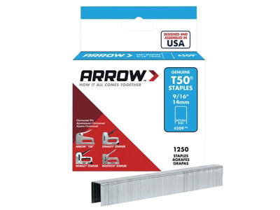 Arrow A50924 T50 Staples 14mm (9/16in) (Box 1250) ARRT50916S