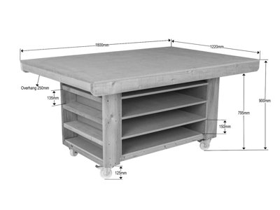 Art/craft table, project workbench with storage V.1. (L-180 x D-122 x H ...