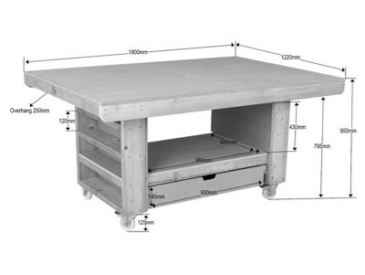 Art/craft table, project workbench with storage V.2. (L-180 x D-122 x H ...