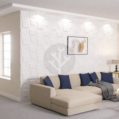 Art Deco 3D Square Block Wall Tile 50cm x 50cm (Pack of 6) | DIY at B&Q