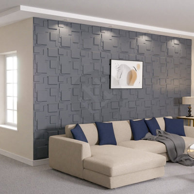 Art Deco 3D Square Block Wall Tile 50cm x 50cm (Pack of 6)