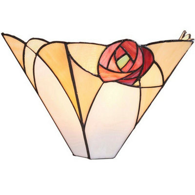 Art Deco Rose Wall Light - Tiffany Glass & Matt Black Steel - Dimmable ...