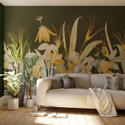 Art For the Home Flora Green Ochre Print To Order Fixed Size Mural
