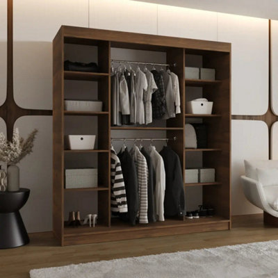 Arten Almeria Oak Walnut 180cm 2 Door Sliding Wardrobe with Full-Length ...