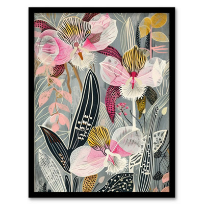 Artery8 Bold Stylised Orchid Flowers Hot Pink Contrast Wall Art Print ...