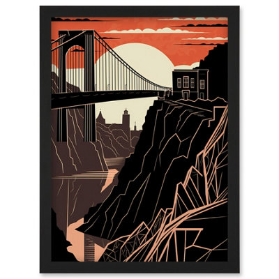 Artery8 Clifton Suspension Bridge Sunset Contrast Linocut Wall Art ...