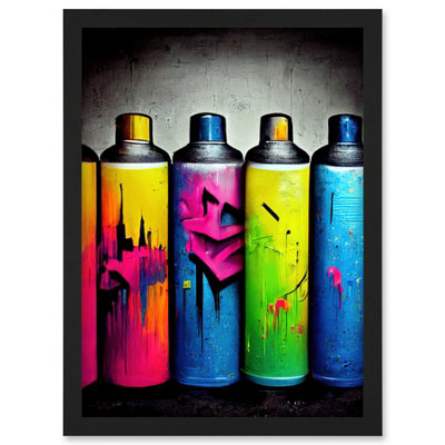 Artery8 Colour Graffiti Cans Street Illustration Wall Art Print - A4 Size