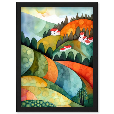 Artery8 Countryside Of Florence Italy Folk Art Wall Art Print - A4 Size