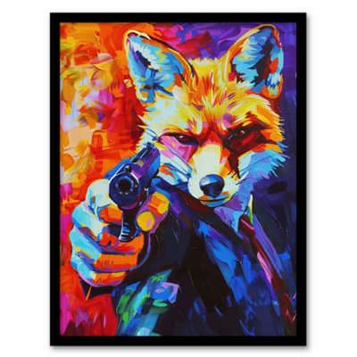 Artery8 Fox Secret Agent Vibrant Conceptual Art Portrait Wall Art Print ...