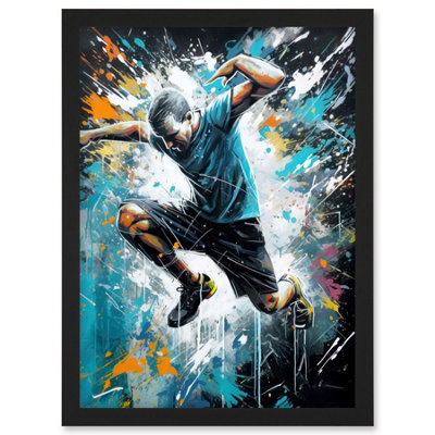 Artery8 Man Doing Parkour Jump Pose Paint Splat Portrait Wall Art Print ...