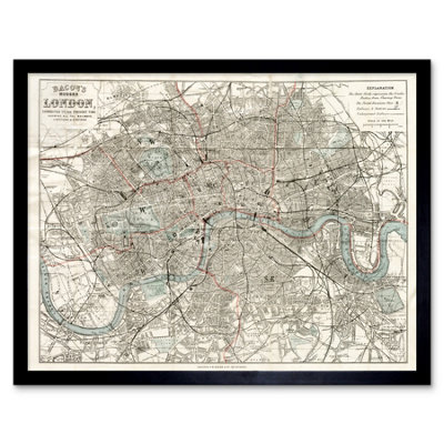 Artery8 Map Bacon 1883 London City England Plan Chart 12x16" Framed ...
