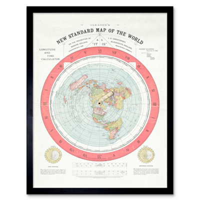 Artery8 Map Gleason 1892 World Time Calculator Flat Earth Framed Wall ...