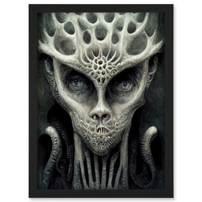 Artery8 Organic Wise Alien Face With Human Eyes Wall Art Print - A4 Size