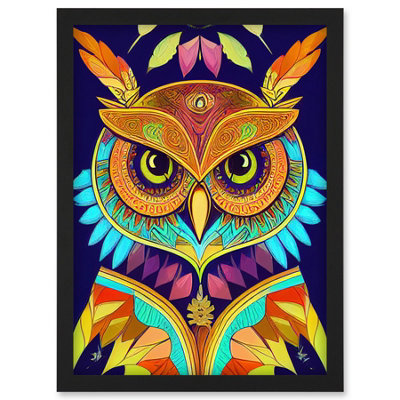 Artery8 Owl Illustration Symmetric Vibrant Colourful Pattern Wall Art ...