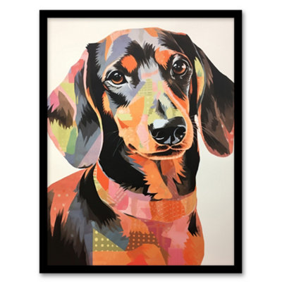 Artery8 Patchwork Pastel Dachshund Collage Artwork Papercraft Wall Art ...