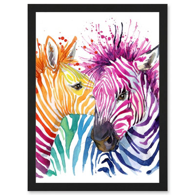 Artery8 Rainbow Two Rainbow Zebra Painting Multi Coloured Wall Art ...