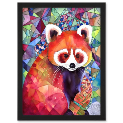 Artery8 Red Panda Polygon Pattern Folk Art Wall Art Print - A4 Size