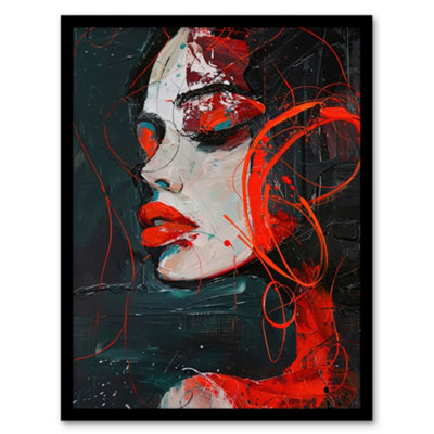 Artery8 Red Passion Woman Abstract Portrait Oil Painting Wall Art Print ...