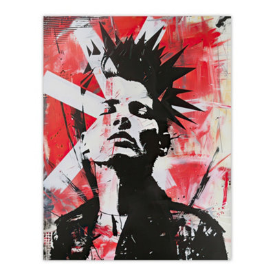 Artery8 Red White Punk Portrait Street Art Mohawk Bold Wall Art Print ...