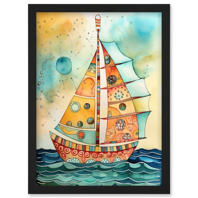 Artery8 Sailboat Concept With Dorsal Fin Sail Folk Art Wall Art Print ...