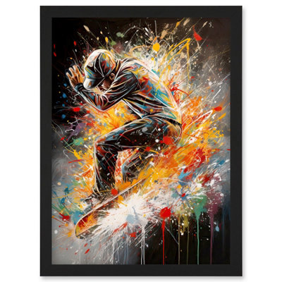 Artery8 Skateboarder Vibrant Splat Paint Action Shot Wall Art Print ...