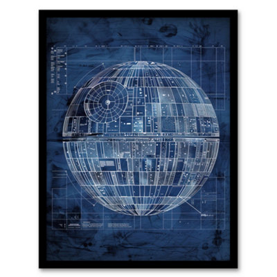 Artery8 Space Station Blueprint Star Design Death Wall Art Print - A4 Size
