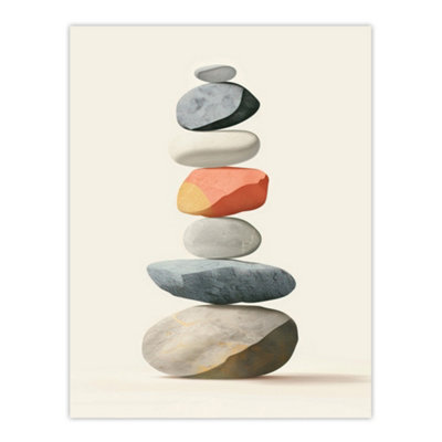Artery8 Stacked Rock Cairn Bright Vertical Boho Design Wall Art Print ...