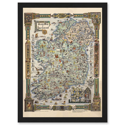 Artery8 Story Map of Ireland Colortext 1936 Historic Pictorial Wall Art ...
