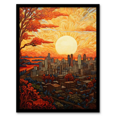 Artery8 The Golden Sunbeam Cityscape Sunset Abstract Wall Art Print ...