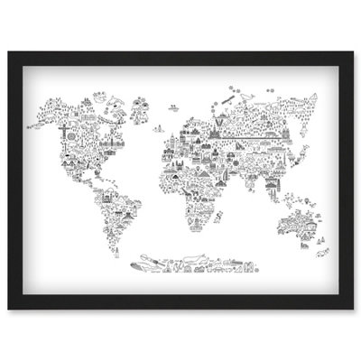 Artery8 World Travel Landmark Line Icons Map For Kids Bedroom Education ...