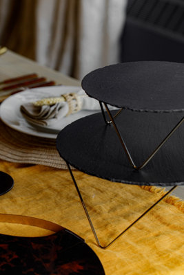 Artesa 2 Piece Round Tiered Slate Serving Stand Raised Metal Legs, Food ...