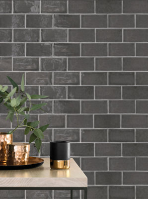Artesano Charcoal 75mm x 150mm Ceramic Wall Tiles (Pack of 44 w ...