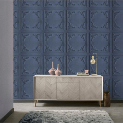 Arthouse 3D Decorative Panelled Flourish Design Square Panels Wallpaper ...