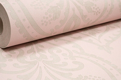Arthouse Blush Pink Silver Grey Moroccan Damask Textured Heavy Vinyl ...