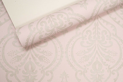 Arthouse Blush Pink Silver Grey Moroccan Damask Textured Heavy Vinyl ...