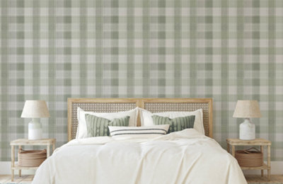 Arthouse Country Check Sage Wallpaper