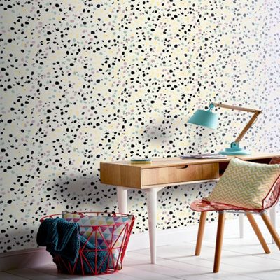 Arthouse Dalmatian Pastel Multicoloured Metallic Spongeable Wallpaper ...