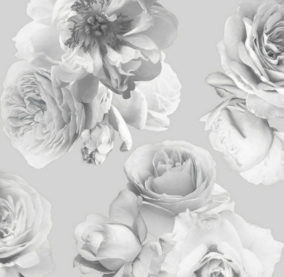 Arthouse Floral Bloom Mono Black White Grey Metallic Silver Statement ...