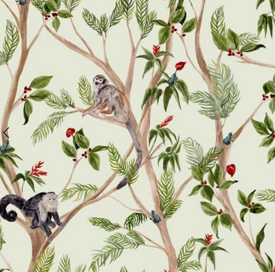 ARTHOUSE JUNGLE MODERN TROPICAL MONKEY MULTICOLOURED WALLPAPER 925006