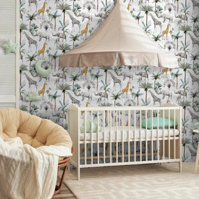 Arthouse Jungle Serengeti Animals Print Multicoloured Wallpaper 923709