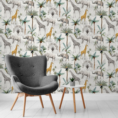 Arthouse Jungle Serengeti Animals Print Multicoloured Wallpaper 923709