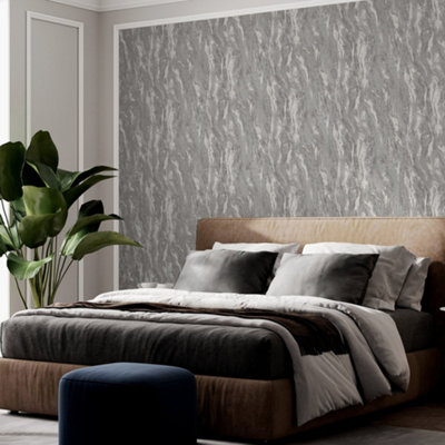 Arthouse Luxe Vinyl Texture Pewter Plain Stone Wallpaper 299102