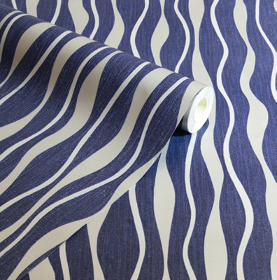Arthouse Metallic Wave Navy Silver Wallpaper